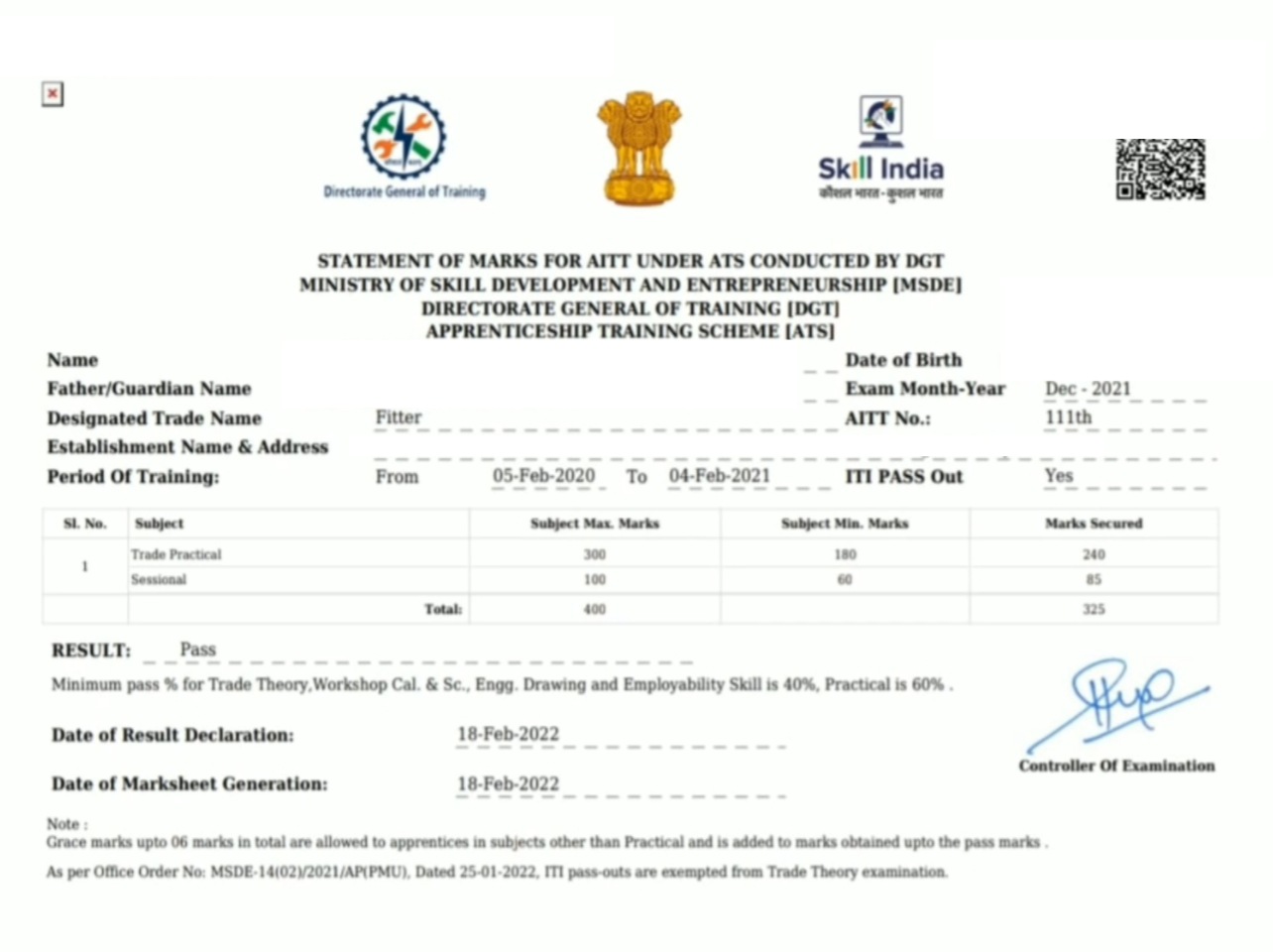 AITT 111 Result 2022 - ITI Education