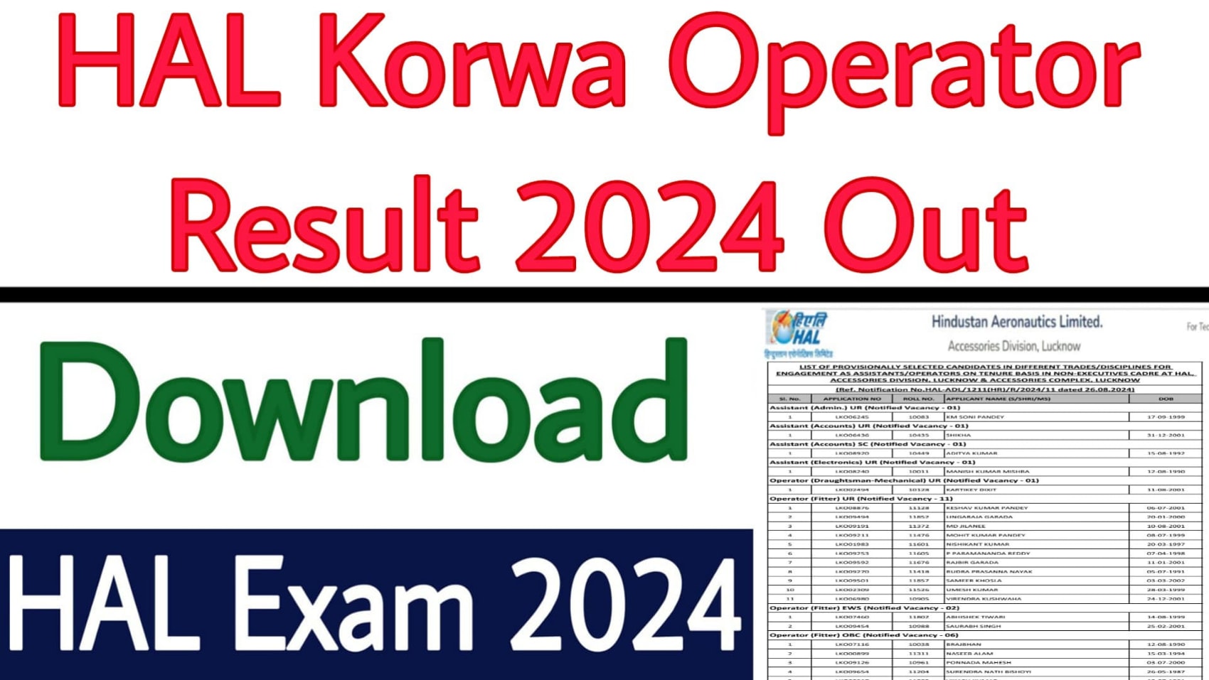 HAL Korwa Operator Result 2024 - ITI Education
